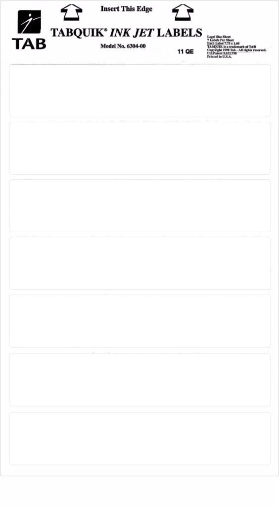 6304-00 : TABQuik Labels for Inkjet printer (7 Labels/sheet) | Datafile